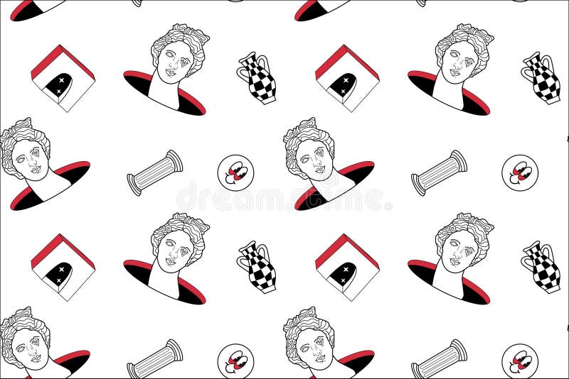 Surrealism Elements Pattern with Abstract Greek Ancient Sculptures ...