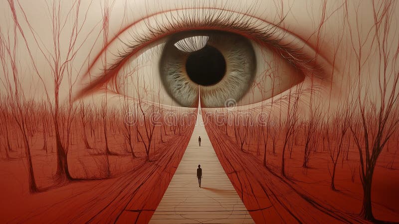 Shadowed Outline of a Human Eyes Intertwined with Bridge and Pathways ...