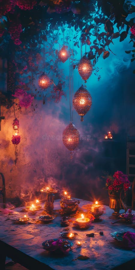 Surrealist Diwali Decor with Magical Elements Stock Illustration ...