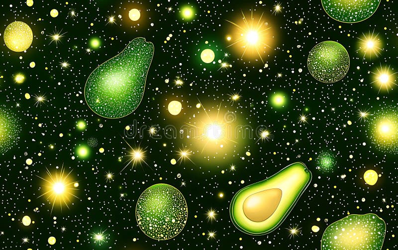 Surrealist Seamless Pattern of Floating Avocado and Lime with Glowing ...