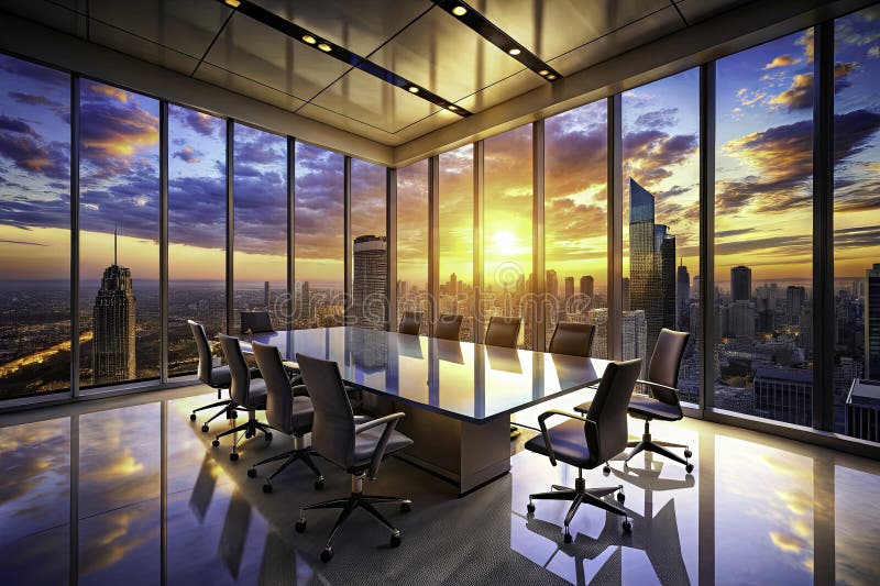A Surrealist Vision of the Future AIPowered Boardroom with a Panoramic ...