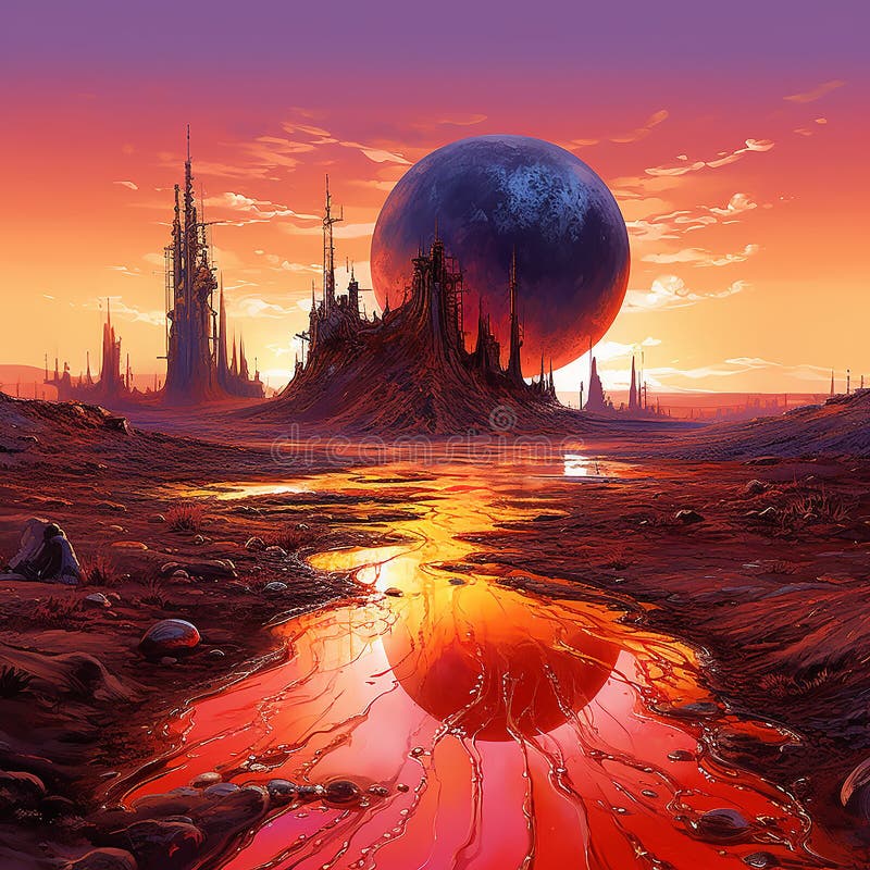 Surrealistic Alien Planet Scenery. Created Using Ai Generative. Stock ...