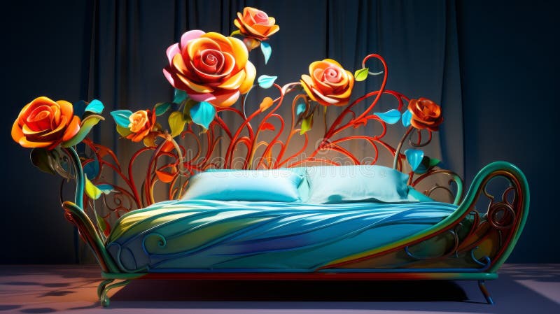 Surrealistic Bed of Roses: a Colorful and Romantic Masterpiece Stock ...
