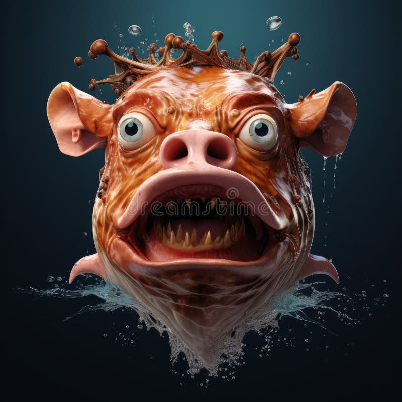 Surrealistic 3d Pig Head Sprayed with Water: Grotesque Cartoon Style ...