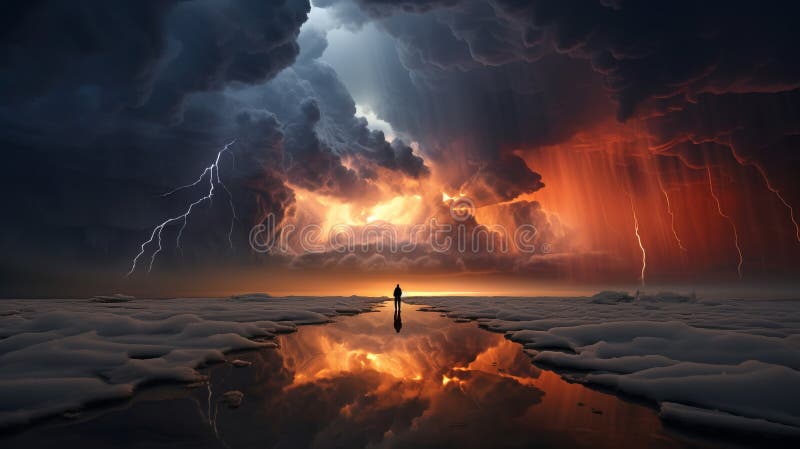 Surrealistic Dreamlike Scene: Walking through an Icy Surface with ...