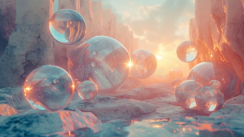 A Surrealistic Dreamscape of Floating Orbs and Levitating Geometric ...