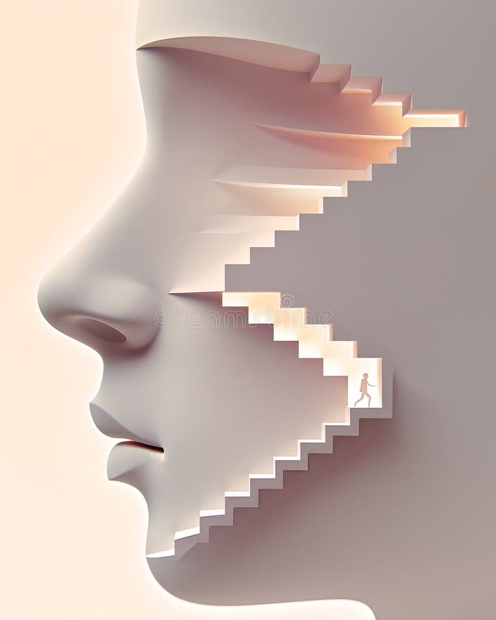 Surrealistic Illustration of a Human Face Profile with Intricate ...