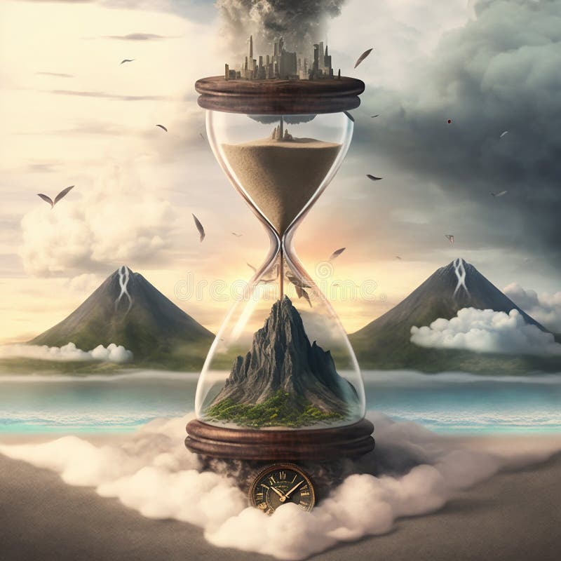 Surrealistic Imagery of an Hour Glass with a Landscape Inside. Ai ...