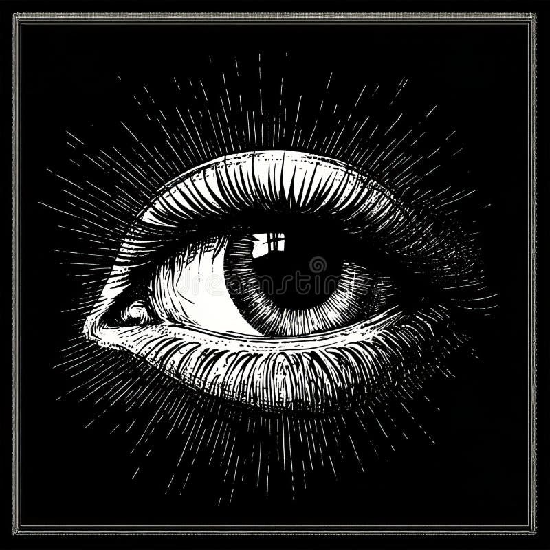 A Surrealistic Isolated Sketch of a Black and White Shock Eye. Stock ...