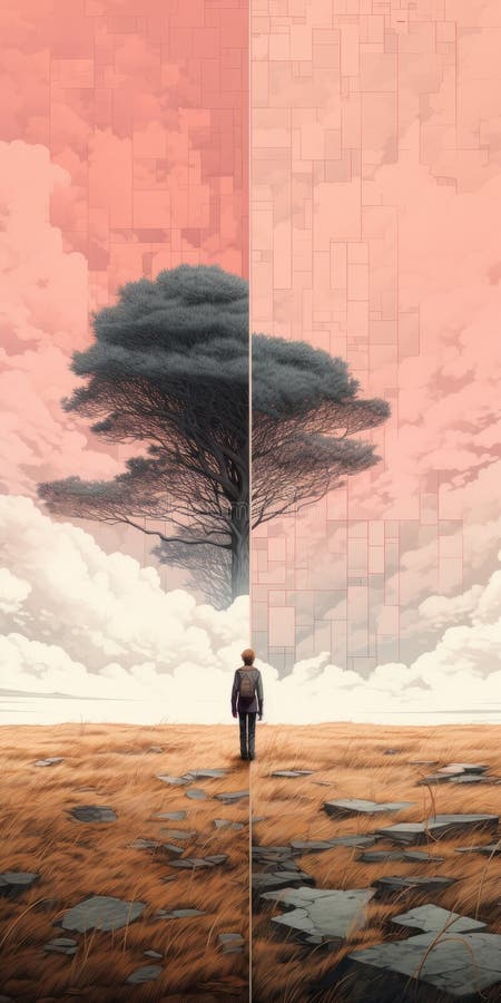 Surrealistic Landscape: a Man Walking Amongst Enigmatic Trees Stock ... Surrealistic Landscape: a Man Walking Amongst Enigmatic Trees Stock ...