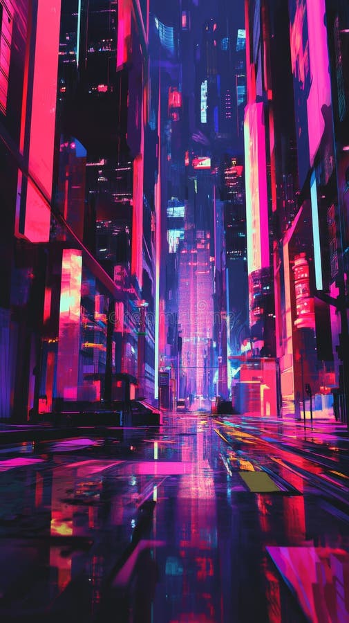 Surrealistic Portrayal of a Synthwave Skyscraper Stock Illustration ...