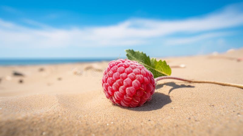 Surrealistic Raspberry on Sandy Beach: Bold Chromaticity and Vibrant ...