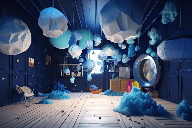 Surrealistic Room with Floating Objects and Dreamlike Quality Stock ...