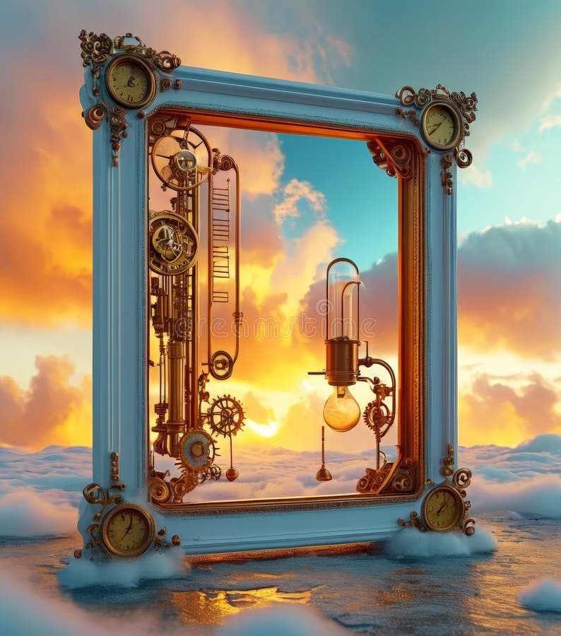 Mirror with Clock Inside it Stock Illustration - Illustration of door ...