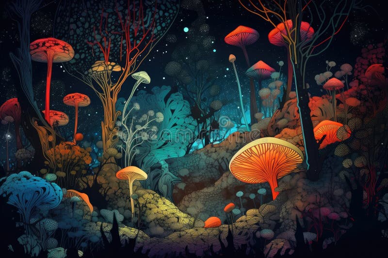 Surrealistic Scene of Surreal Forest with Psychedelic Plants Stock ...