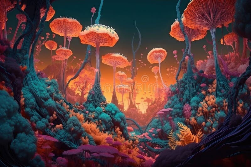 Surrealistic Scene of Surreal Forest with Psychedelic Plants Stock ...