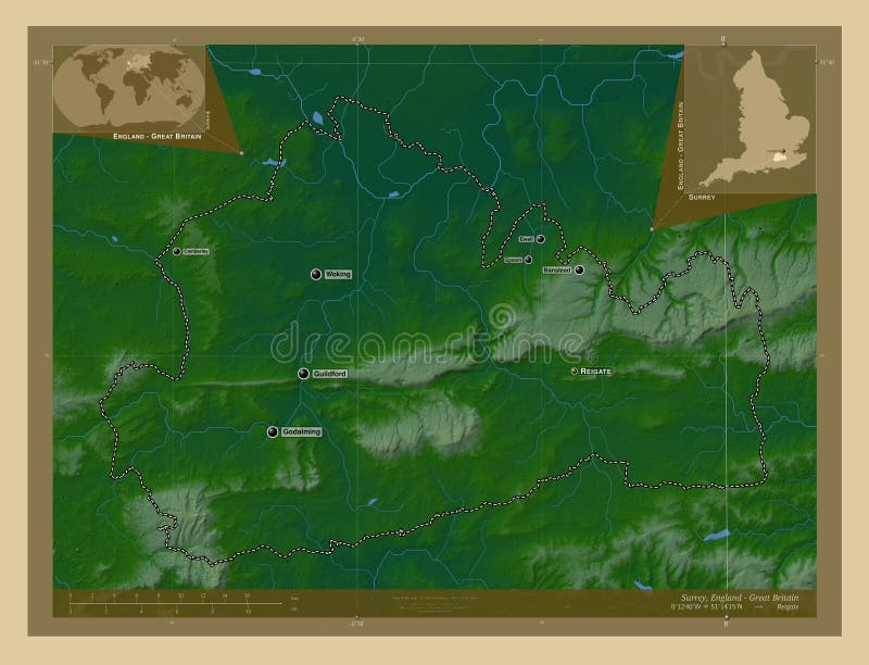 Surrey, England - Great Britain. Physical. Labelled Points of Ci Stock ...