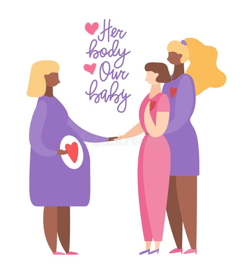 Couple With Surrogate Pregnant Woman Vector Illustration Flat Cartoon