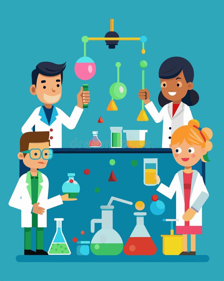 Surrounded by Beakers Funnels and Flasks a Group of Students in a ...