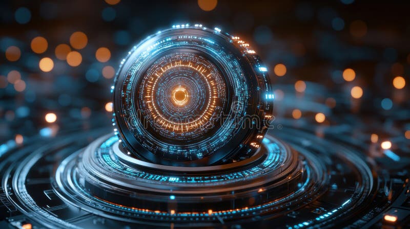 Surrounded by Complex Data Visualizations, a Glowing Digital Sphere ...