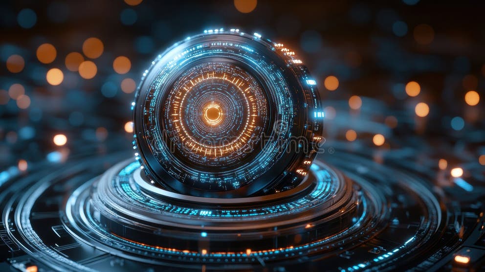 Surrounded by Complex Data Visualizations, a Glowing Digital Sphere ...