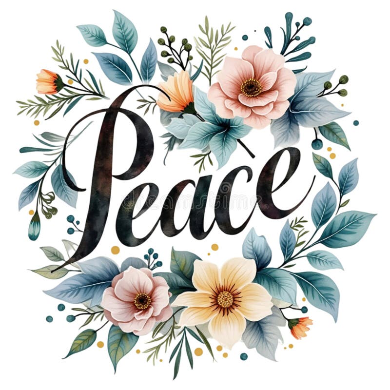Surrounded by Delicate Flowers and Leaves, the Word Peace is Elegantly ...