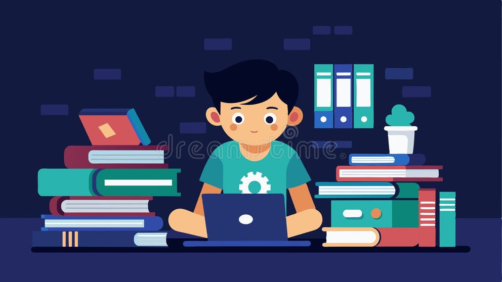 Surrounded by Stacks of Coding Books a Child Diligently Works To ...