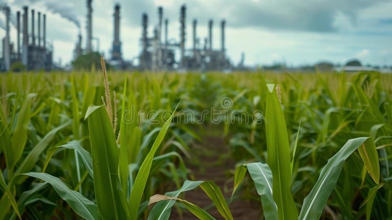 Surrounding the Refinery are Fields of Renewable Crops Such As Corn and ...