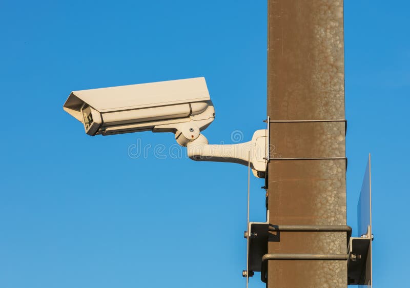 Surveillance Camera Against Blue Sky Stock Photo - Image of rusty ...