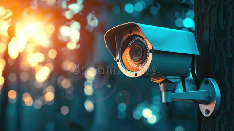 A Surveillance Camera Attached To a Tree in a Forest Setting during ...
