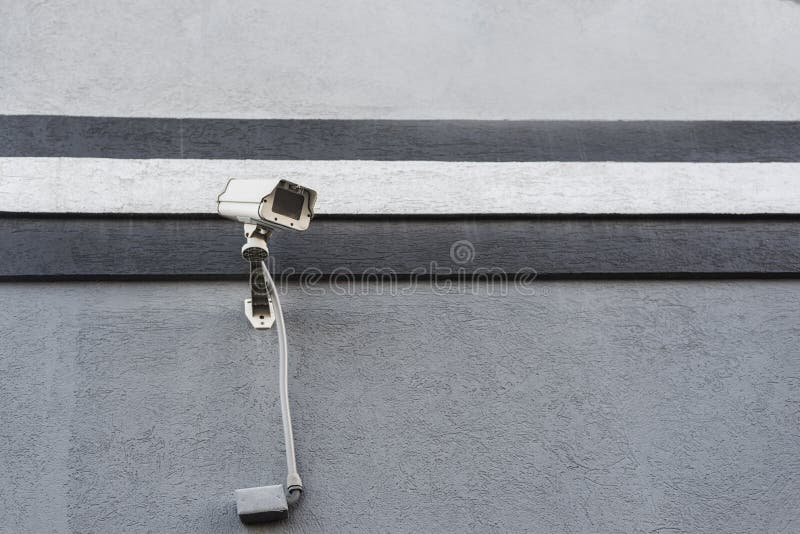 Surveillance Camera on Black and White Wall in Street Stock Image ...