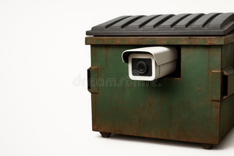 The Surveillance Camera is Built into the Garbage Can. Space for Text ...