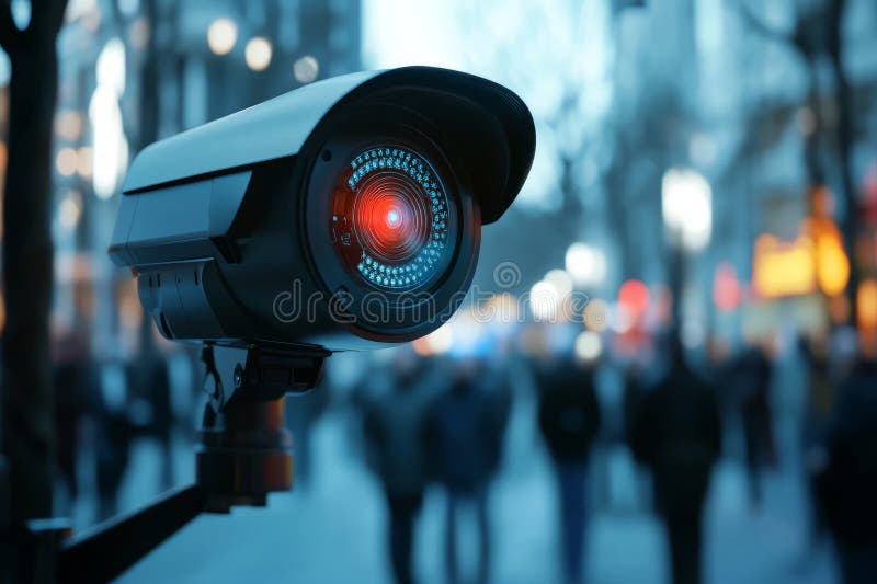 Surveillance Camera Monitoring Crowd in Urban Setting with Blurred ...