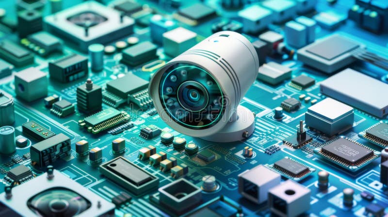 Surveillance Camera on Circuit Board Stock Photo - Image of capacitors ...