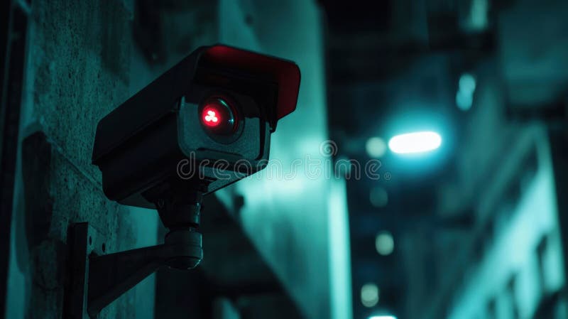 Surveillance Camera Close-up in Urban Night Highlighting Modern ...