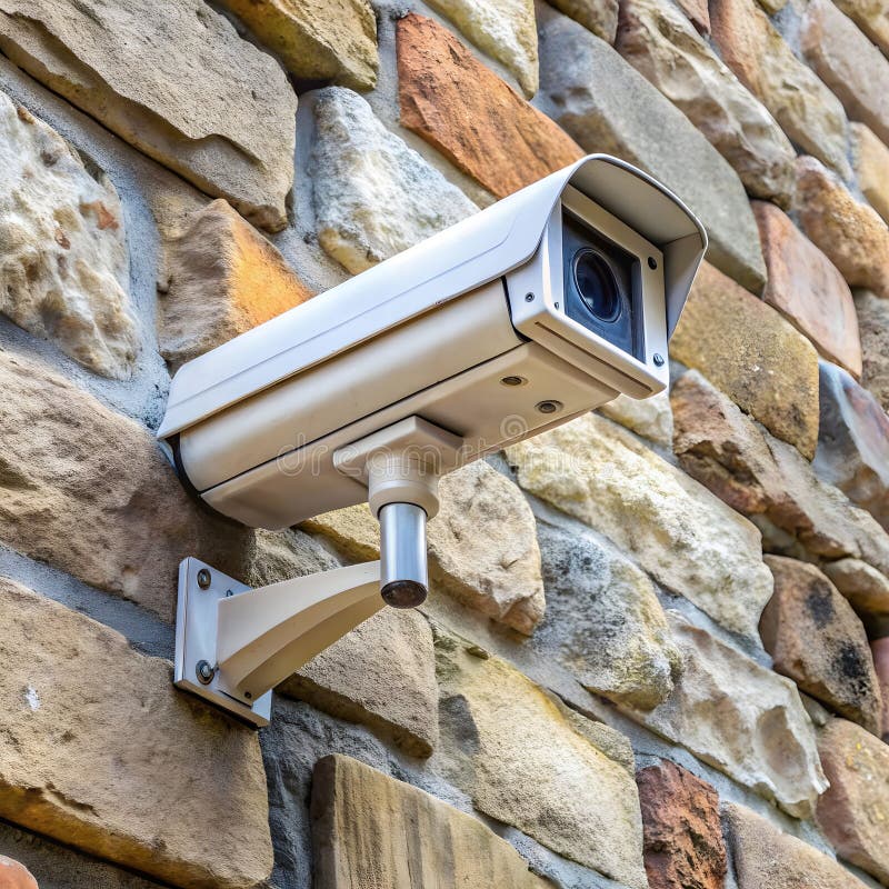 Surveillance Camera Built into the Stone Wall Stock Illustration ...