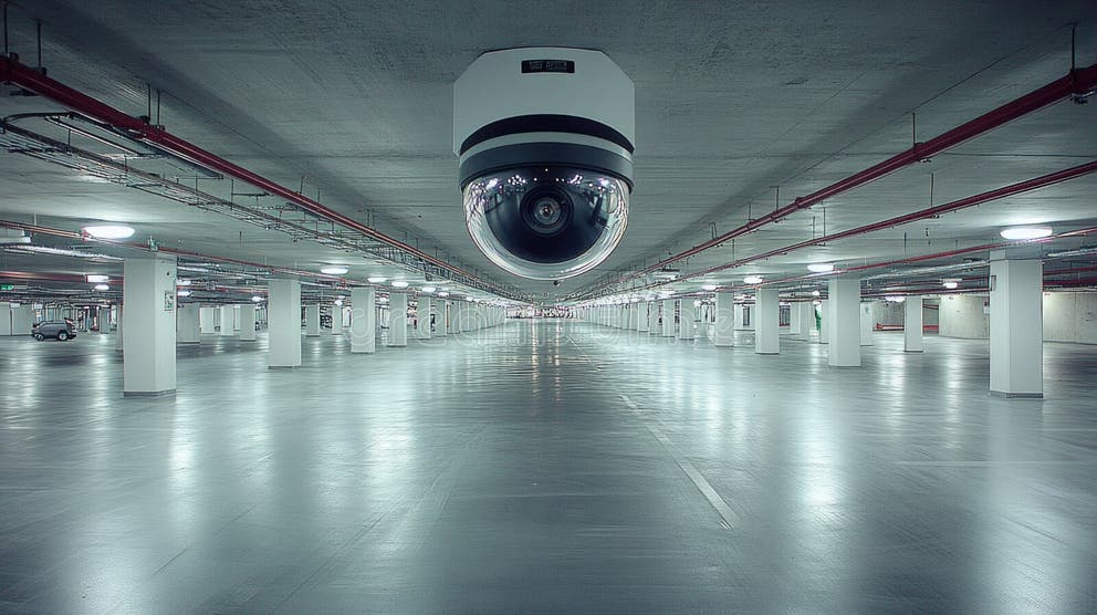 Surveillance Camera in Empty Underground Parking Garage Stock Image ...
