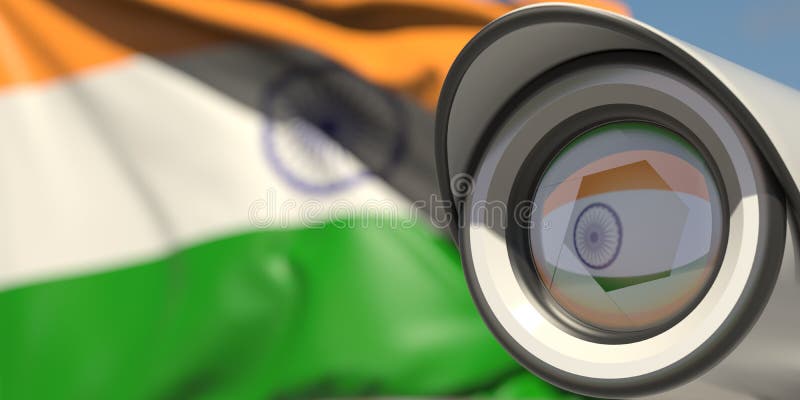 Surveillance Camera and Flag of India. National Security System Concept ...