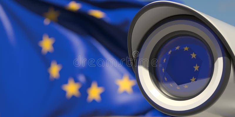 Flag of the European Union and CCTV Camera. Surveillance System ...