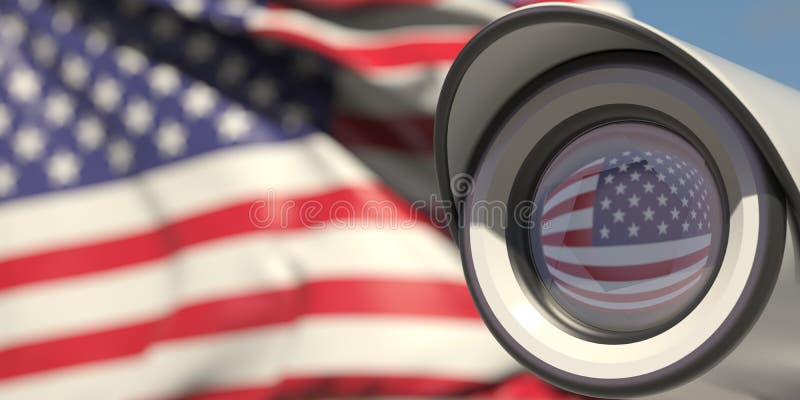 Surveillance Camera and Flag of the United States. National Security ...