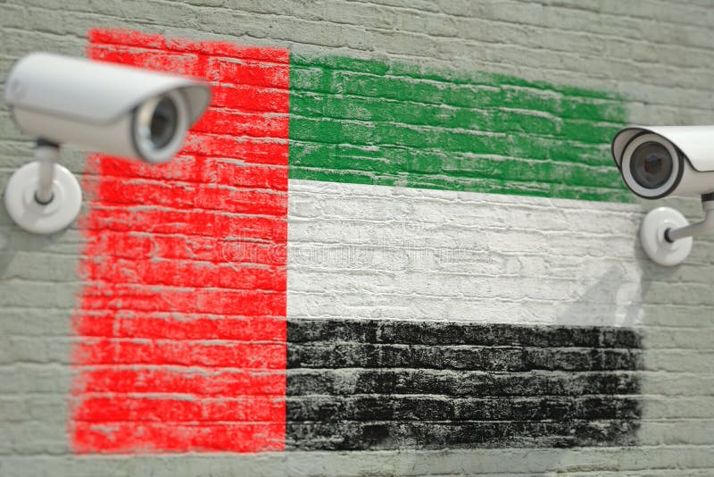 Wall with National Flag of the UAE and CCTV Cameras. Privacy or ...