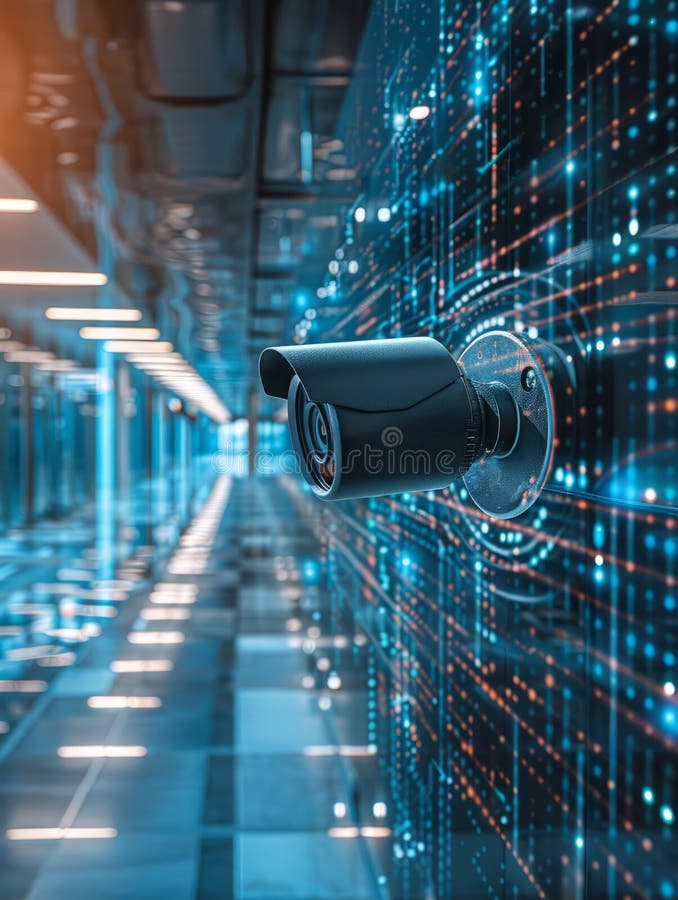 Surveillance Camera on a Futuristic, Digital Network Wall. Stock Photo ...