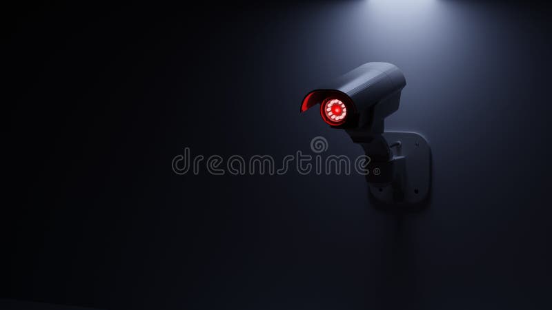 Surveillance Camera Glowing in the Dark. Ominous Mood Scene with ...