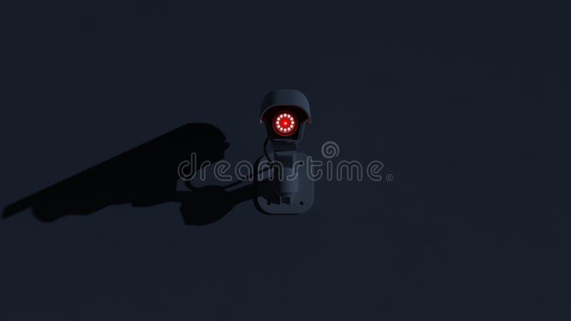 Surveillance Camera Glowing in the Dark. Ominous Mood Scene with ...