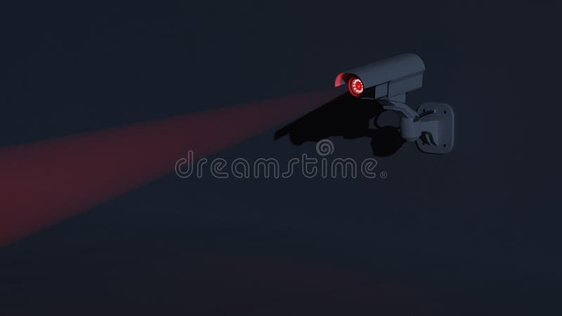 Surveillance Camera Glowing in the Dark. Ominous Mood Scene with ...