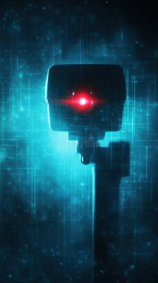Surveillance Camera with Glowing Red Light in Dark Setting Stock ...