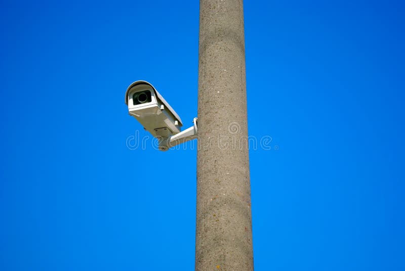 Surveillance Camera on the Gray Column Stock Image - Image of security ...