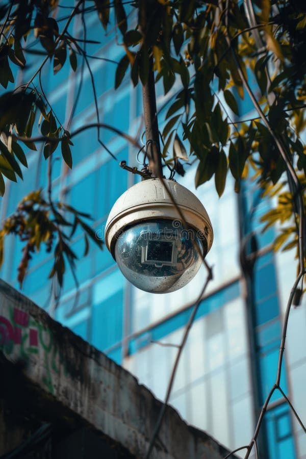 Surveillance Camera Hanging from a Tree, Suitable for Security Concepts ...