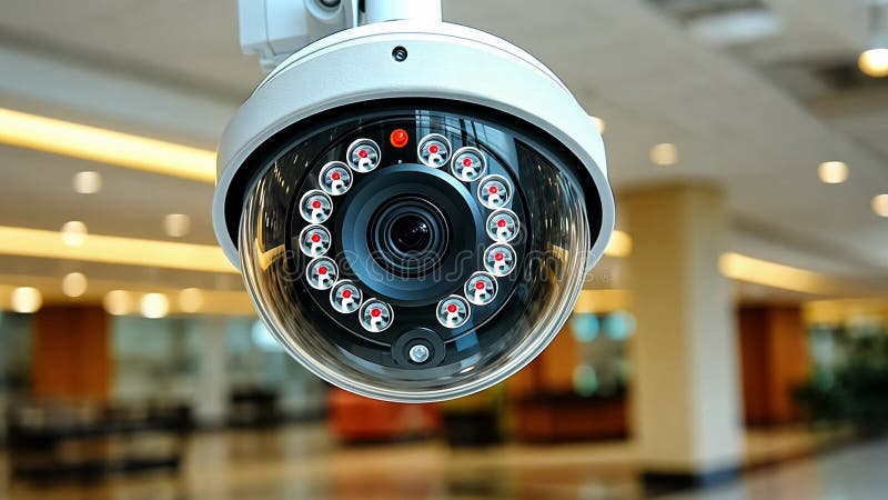 Surveillance Camera Installation in a Busy Shopping Mall Atrium during ...
