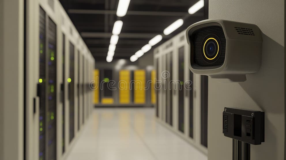 Surveillance Camera Installed in a Modern Data Center with Rows of ...